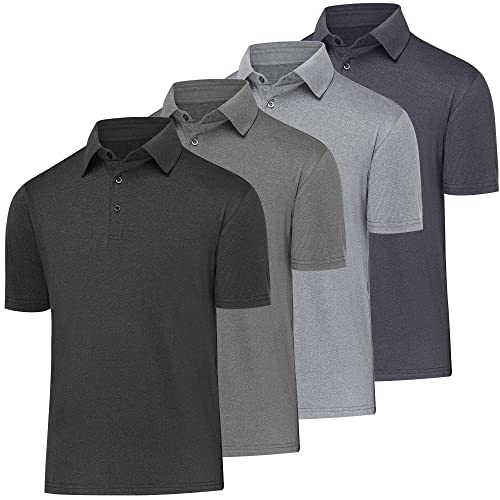 BALENNZ Golf Polos for Men Quick-Dry Athletic Mens Polo Shirts Short Sleeve Summer Casual Moisture Wicking Golf Shirt 4 Pack Black, Dark Grey, Light Grey, Navy Large