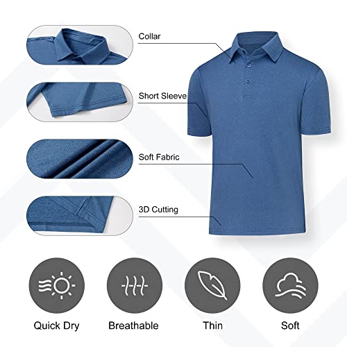 BALENNZ Golf Polos for Men Quick-Dry Athletic Mens Polo Shirts Short Sleeve Summer Casual Moisture Wicking Golf Shirt 4 Pack Black, Dark Grey, Light Grey, Navy Large