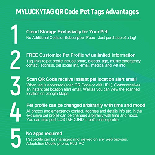 MYLUCKYTAG QR Code Pet ID Tags Dog Tags - Pet Online Profile - Scan QR Receive Instant Pet Location Alert Email