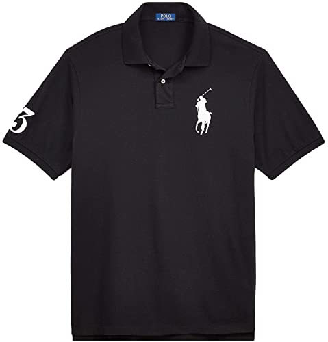 POLO RALPH LAUREN Mens Big Pony Custom Slim Fit Mesh Polo Shirt (Large, Black)