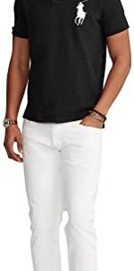 POLO RALPH LAUREN Mens Big Pony Custom Slim Fit Mesh Polo Shirt (Large, Black)