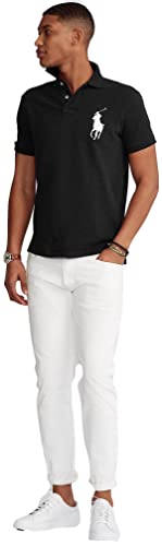 POLO RALPH LAUREN Mens Big Pony Custom Slim Fit Mesh Polo Shirt (Large, Black)