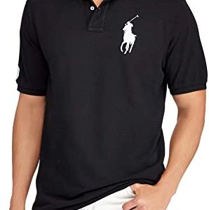 POLO RALPH LAUREN Mens Big Pony Custom Slim Fit Mesh Polo Shirt (Large, Black)