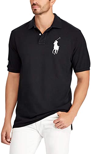 POLO RALPH LAUREN Mens Big Pony Custom Slim Fit Mesh Polo Shirt (Large, Black)