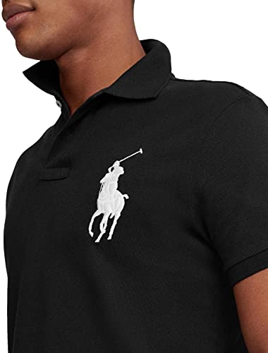 POLO RALPH LAUREN Mens Big Pony Custom Slim Fit Mesh Polo Shirt (Large, Black)