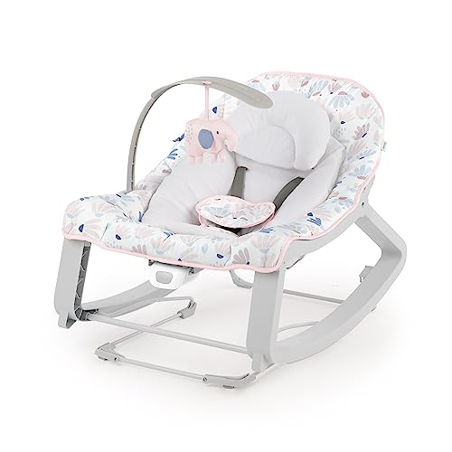 Ingenuity Keep Cozy 3-in-1 Grow with Me Vibrating Baby Bouncer Seat & Infant to Toddler Rocker, Vibrations & -Toy Bar, 0-30 Months Up to 40 lbs (Pink Burst)