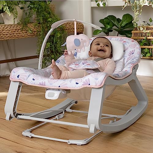 Ingenuity Keep Cozy 3-in-1 Grow with Me Vibrating Baby Bouncer Seat & Infant to Toddler Rocker, Vibrations & -Toy Bar, 0-30 Months Up to 40 lbs (Pink Burst)