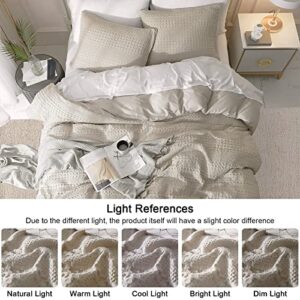 Ivellow Waffle Weave Duvet Cover Set 100% Cotton Duvet Cover Queen Textured khaki Duvet Cover Cozy Soft Breathable Queen Duvet Cover Skin-Friendly Luxury Comforter Cover Bedding Set All Season 90"x90"