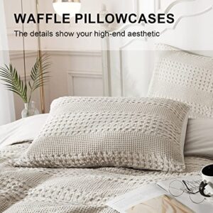 Ivellow Waffle Weave Duvet Cover Set 100% Cotton Duvet Cover Queen Textured khaki Duvet Cover Cozy Soft Breathable Queen Duvet Cover Skin-Friendly Luxury Comforter Cover Bedding Set All Season 90"x90"