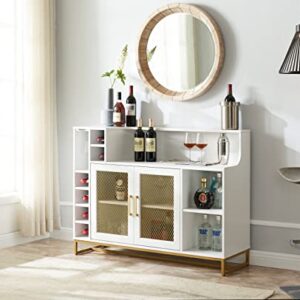 Home Source White Accent Bar Cabinet with Mesh Door