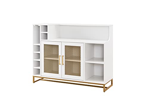 Home Source White Accent Bar Cabinet with Mesh Door