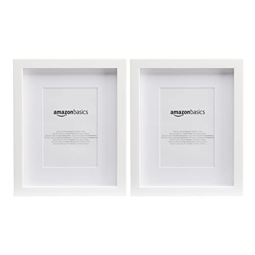 Amazon Basics Rectangular Photo Picture Frame, 8" x 10" or 5" x 7" with mat, Pack of 2, White, 11.25 x 9.25 inches