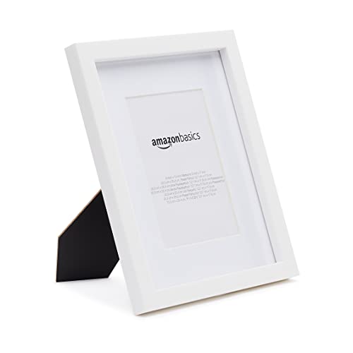 Amazon Basics Rectangular Photo Picture Frame, 8" x 10" or 5" x 7" with mat, Pack of 2, White, 11.25 x 9.25 inches