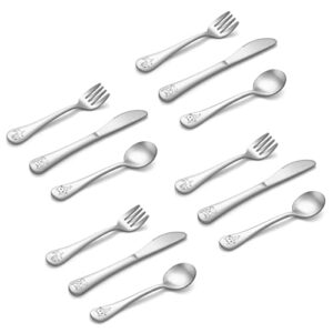 12-piece kid silverware flatware set, haware stainless steel toddler preschooler eating utensils, metal cutlery for self feeding, mini flatware set for home kitchen school, healthy and dishwasher safe