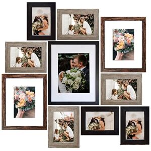 seseat picture frames collage, gallery wall frame set with 11x14 8x10 5x7 4x6 frames in 3 different finishes, set of 10