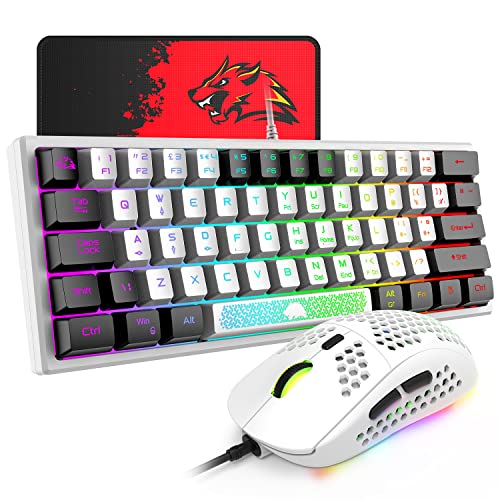 XINMENG 60% Wired Gaming Keyboard and Mouse Combo True RGB Mini Mechanical Feel Ultra-Compact Keyboard and RGB 6400 DPI Honeycomb Optical Mouse,Gaming Mouse pad for Windows Mac Laptop PC Gamer