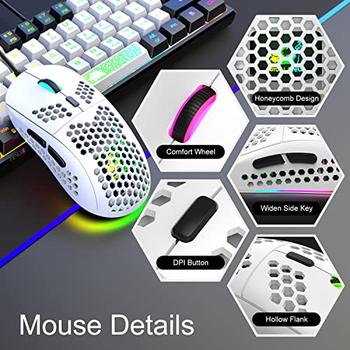 XINMENG 60% Wired Gaming Keyboard and Mouse Combo True RGB Mini Mechanical Feel Ultra-Compact Keyboard and RGB 6400 DPI Honeycomb Optical Mouse,Gaming Mouse pad for Windows Mac Laptop PC Gamer