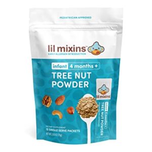 Lil Mixins Early Allergen Introduction Powder, Tree Nut | Baby Stage 1-3, For Infants & Babies 4-12 Mo., Support Healthy Food Tolerance | Individual Packets, 2 Month Supply