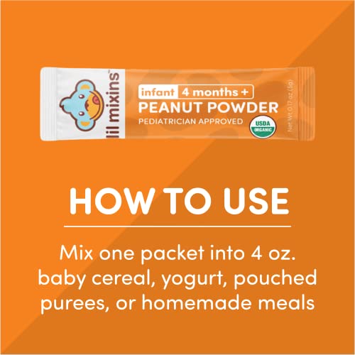 Lil Mixins Early Allergen Introduction Powder, Peanut | Baby Stage 1-3, For Infants & Babies 4-12 Mo., Support Healthy Food Tolerance | Individual Packets, 2 Month Supply