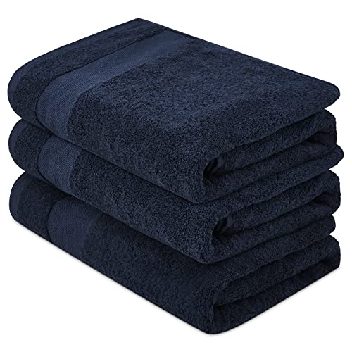 ATEN Homeware Luxury Egyptian Cotton Bath Towels Extra Large - 500 GSM 3 Pieces of 26x54 Inches Bath Sheets - Highly Absorbent and Quick Dry Towel Set - Super Soft Towels for Bathroom (Navy)