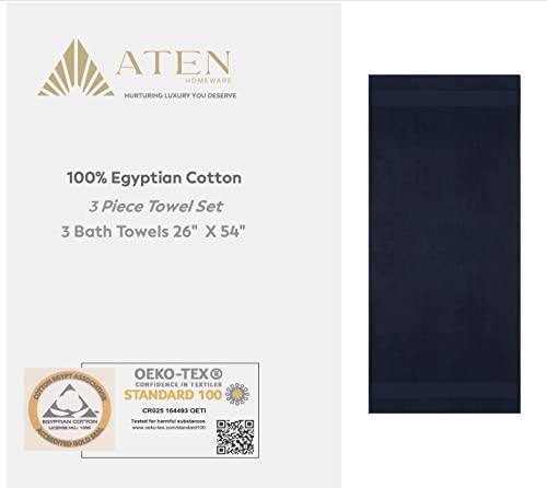 ATEN Homeware Luxury Egyptian Cotton Bath Towels Extra Large - 500 GSM 3 Pieces of 26x54 Inches Bath Sheets - Highly Absorbent and Quick Dry Towel Set - Super Soft Towels for Bathroom (Navy)