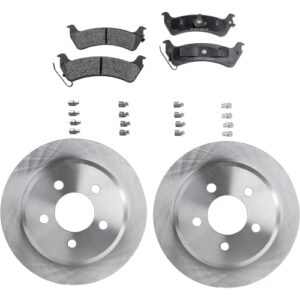 surestop rear brake disc and pad kit 2-wheel set compatible with 1994-1998 jeep grand cherokee semi-metallic, 5 lugs, cast iron