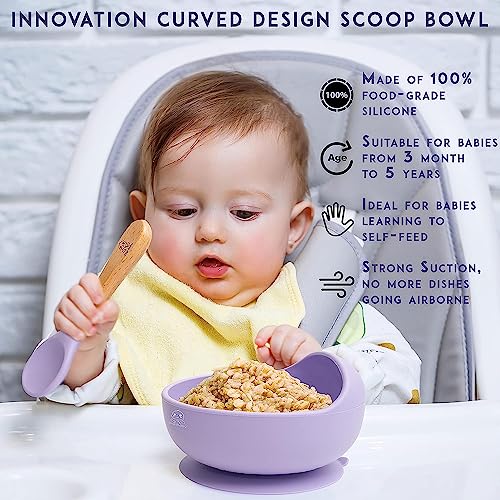 Digi Baby 7 Piece Complete Feeding Set, Led Weaning Supplies, Boy-Girl Silicone Utensils, Toddler Suction Plate-Bowl, Adjustable Bib, Snack Cup with Lid, Water Cup, Fork-Spoon, Eating Purple