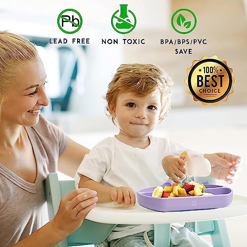 Digi Baby 7 Piece Complete Feeding Set, Led Weaning Supplies, Boy-Girl Silicone Utensils, Toddler Suction Plate-Bowl, Adjustable Bib, Snack Cup with Lid, Water Cup, Fork-Spoon, Eating Purple