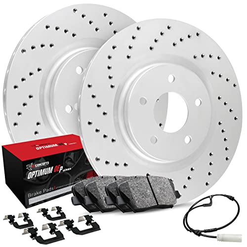 R1 Concepts Front Brakes and Rotors Kit |Front Brake Pads| Brake Rotors and Pads| Optimum OEp Brake Pads and Rotors |Hardware and Sensor Kit |fits 2011-2016 BMW 528i, 2012-2016 BMW 528i xDrive