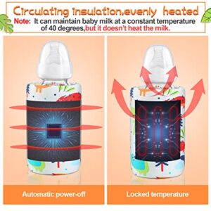 2 Pcs USB Portable Bottle Warmer Travel Milk Hot Keeper USB Travel Infant Bottle Keep Warmer Thermostat for Indoor Outdoor (Dinosaur Style)