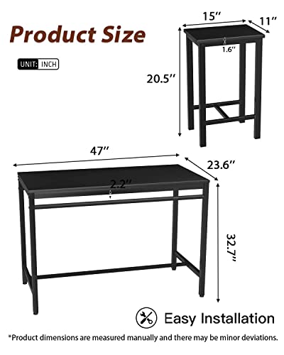 MIERES 4, Counter Height Table & Stools, Bar Chairs, Kitchen Dining Table Set for Breakfast Nook, Small Space Living Room, Black