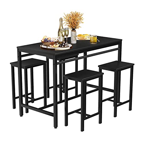 MIERES 4, Counter Height Table & Stools, Bar Chairs, Kitchen Dining Table Set for Breakfast Nook, Small Space Living Room, Black