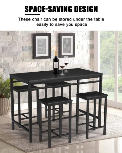 MIERES 4, Counter Height Table & Stools, Bar Chairs, Kitchen Dining Table Set for Breakfast Nook, Small Space Living Room, Black