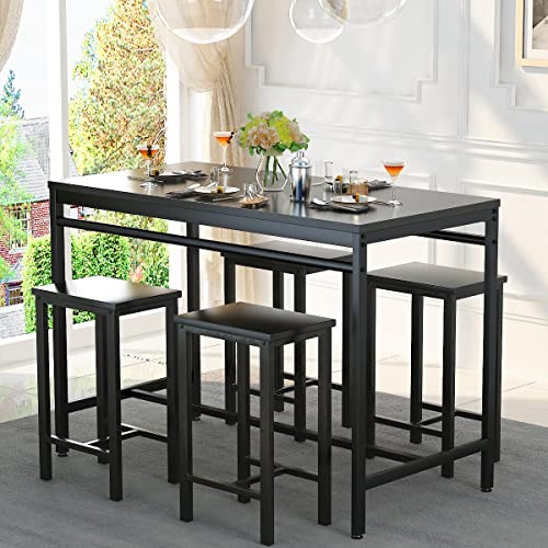 MIERES 4, Counter Height Table & Stools, Bar Chairs, Kitchen Dining Table Set for Breakfast Nook, Small Space Living Room, Black