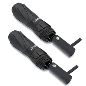 lovely rain 2 packs travel umbrella compact windproof automatic folding umbrellas (black + black)