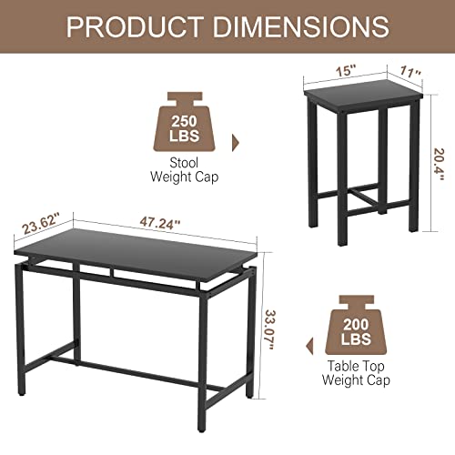 AWQM 5 Pieces Dining Table Set for 4,Black Bar Table Set with 4 Bar Stools Counter Height Bar Table and Chairs Set Wood Pub Table Set Breakfast Table for Kitchen,Small Spcace