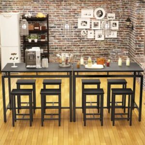 AWQM 5 Pieces Dining Table Set for 4,Black Bar Table Set with 4 Bar Stools Counter Height Bar Table and Chairs Set Wood Pub Table Set Breakfast Table for Kitchen,Small Spcace