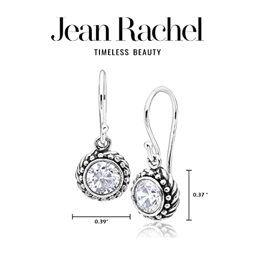 925 Sterling Silver Hanging Earrings With White Round Cubic Zirconia Antique Finish Beads & Rope Bezel Frame Hypoallergenic Nickel & Lead-free Artisan Handcrafted Designer, French Wire Earring Back