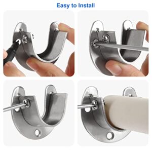 CYEAH 10 Pack Stainless Steel Closet Rod Bracket, 1-1/4" Diameter Closet Rod Holder, Heavy Duty Closet Rod Support Brackets, U Shaped Flange Rod Holder for Pipe, Closet, Shower Curtain Rod