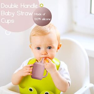 2 Pieces Toddler Cups Silicone Training Sippy Cups with Straw Lid and Non Slip Handles Spill Proof Trainer Cup Transition Cup for Baby Toddler Infant (Blush Colors)