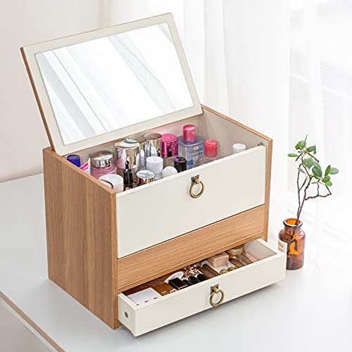 Makeup Organizer Wooden Cosmetic Storage ​​Cases Display Rack with Drawer Makeup Organizer Case for Brushes Lipsticks Skincare Toner Cosmetic Storage Box