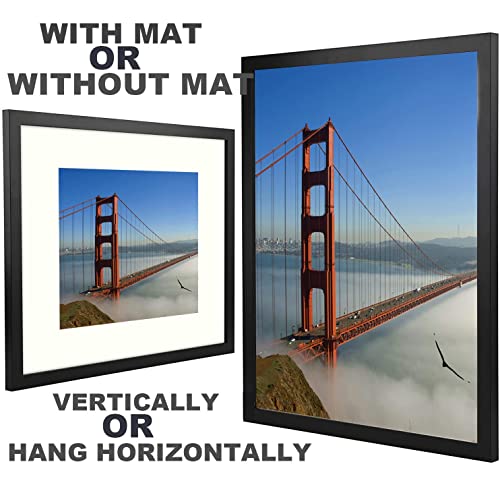 Picture Frames 8x10 Picture Frame Set of 2，Display Pictures 5x7 with Mat or 8x10 Without Mat Real Glass and Composite Wood for Wall or Tabletop Display Pre-Installed Wall Mounting Hardware，Black