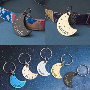 Anavia Starry Sky Theme Pet ID Tags in Half Moon & Star Shape, Personalized Dog Name Tag Cat Tag, Glossy Stainless Steel Gold Plated Black Rainbow Dog Collar Tag (Small, Moon Shape, Black)