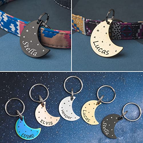 Anavia Starry Sky Theme Pet ID Tags in Half Moon & Star Shape, Personalized Dog Name Tag Cat Tag, Glossy Stainless Steel Gold Plated Black Rainbow Dog Collar Tag (Small, Moon Shape, Black)