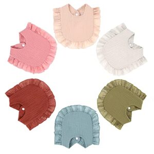 JIAHANG Baby Girls Muslin Cotton Drool Bibs，Flounce Edge Lace Teething Feeding Burp Cloths Multi-Use Saliva Towel for Newborn Infants (