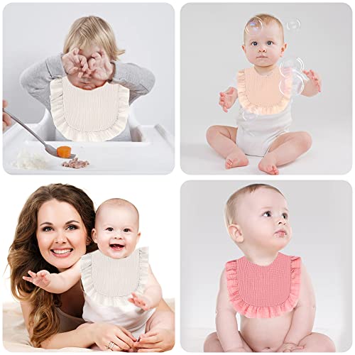 JIAHANG Baby Girls Muslin Cotton Drool Bibs，Flounce Edge Lace Teething Feeding Burp Cloths Multi-Use Saliva Towel for Newborn Infants (