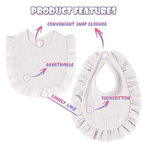 JIAHANG Baby Girls Muslin Cotton Drool Bibs，Flounce Edge Lace Teething Feeding Burp Cloths Multi-Use Saliva Towel for Newborn Infants (