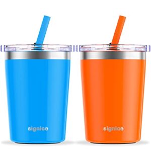 signice kids cups with straw lid upgraded leak proof 8.5 oz toddler smoothie cup vacuum insulated stainless steel toddlers cups baby child tumbler,bpa free,2 pack (blue & orange)