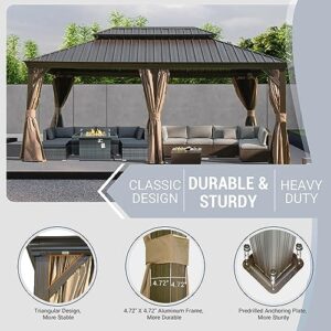 12' x 18' Hardtop Gazebo, Domi Outdoor Aluminum Metal Gazebo with Curtains and Netting, Galvanized Steel Double Canopy for Patios, Deck, Backyard