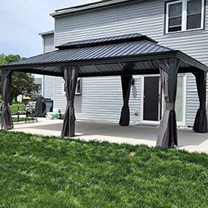 12' x 18' Hardtop Gazebo, Domi Outdoor Aluminum Metal Gazebo with Curtains and Netting, Galvanized Steel Double Canopy for Patios, Deck, Backyard